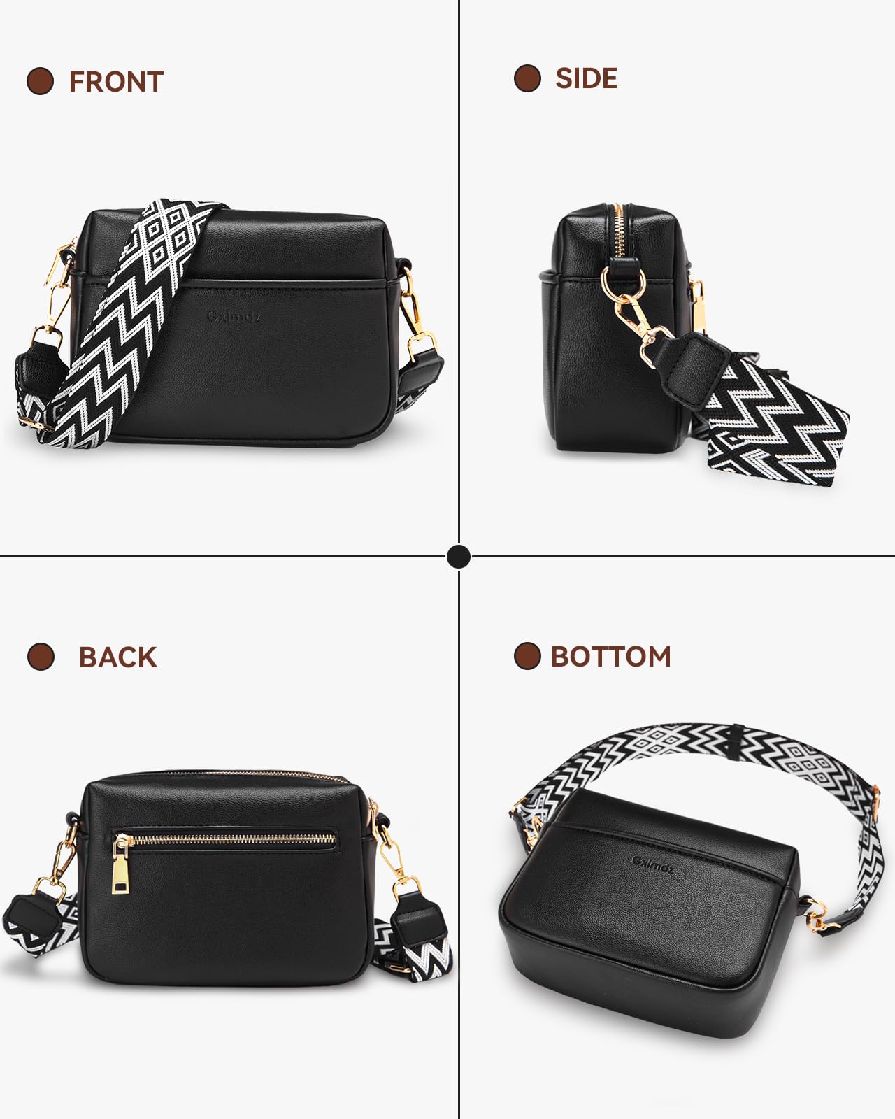 Gximdz es Small Crossbody Bags for Women Trendy Vegan Leather Crossbody Purses Shoulder Bag with Adjustable Wide Guitar Strap (Black)