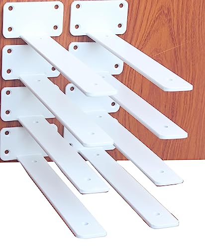 8 Pack - 10 inch White Hidden L Shelf Bracket (1/5 Inch Thicked) Iron Shelf Brackets, Metal Shelf Bracket, Industrial Shelf Bracket, Modern Shelf Bracket, Metal L Brackets for Shelves Support