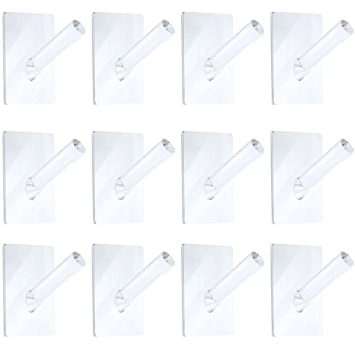 Jetec 12 Pieces Coat Hooks Acrylic Wall Mounted Hooks Hat Rack Robe Hook Single Organizer Adhesive Clear Wall Hooks Decorative Hooks for Clothes, Hat, Towels Hanger