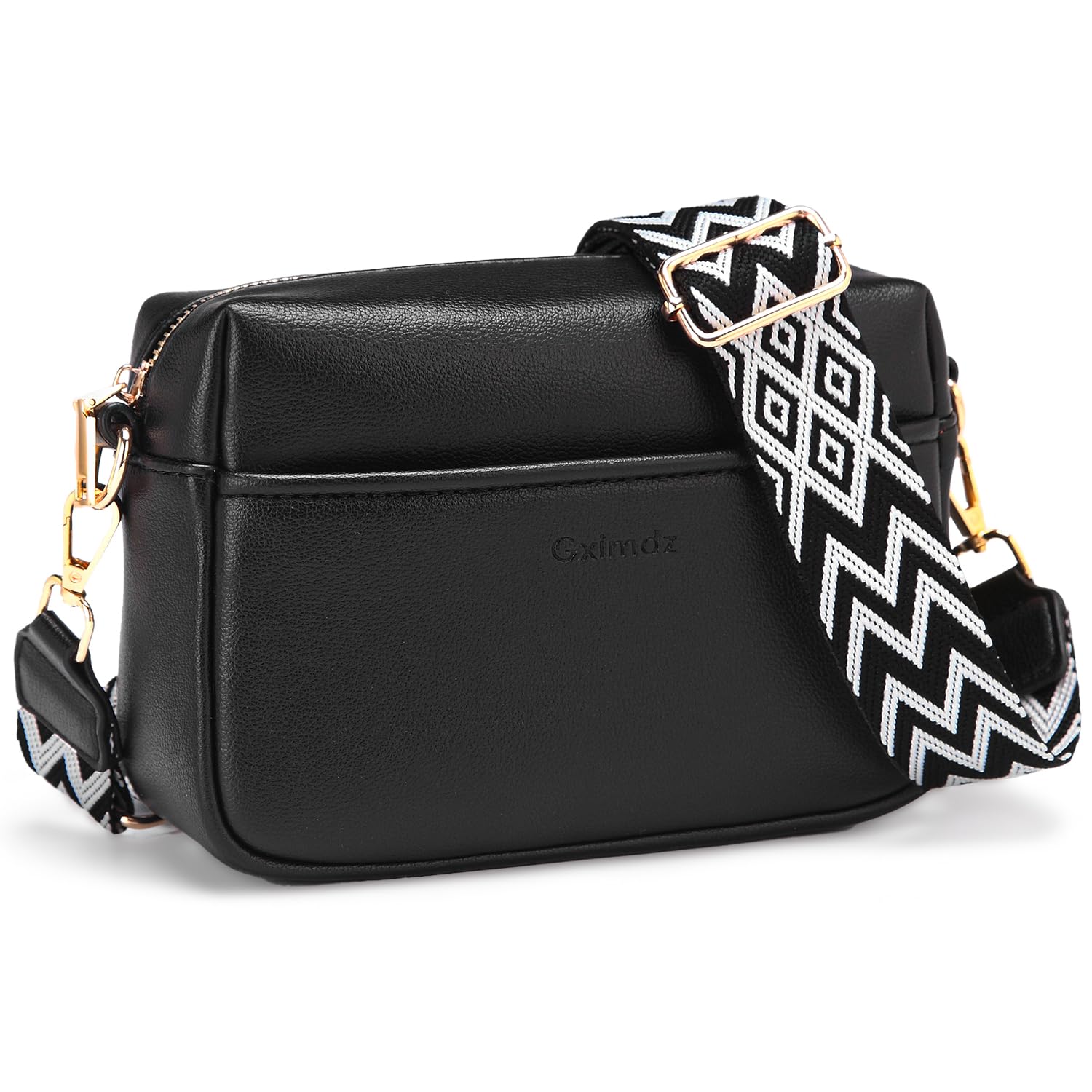 Gximdz es Small Crossbody Bags for Women Trendy Vegan Leather Crossbody Purses Shoulder Bag with Adjustable Wide Guitar Strap (Black)