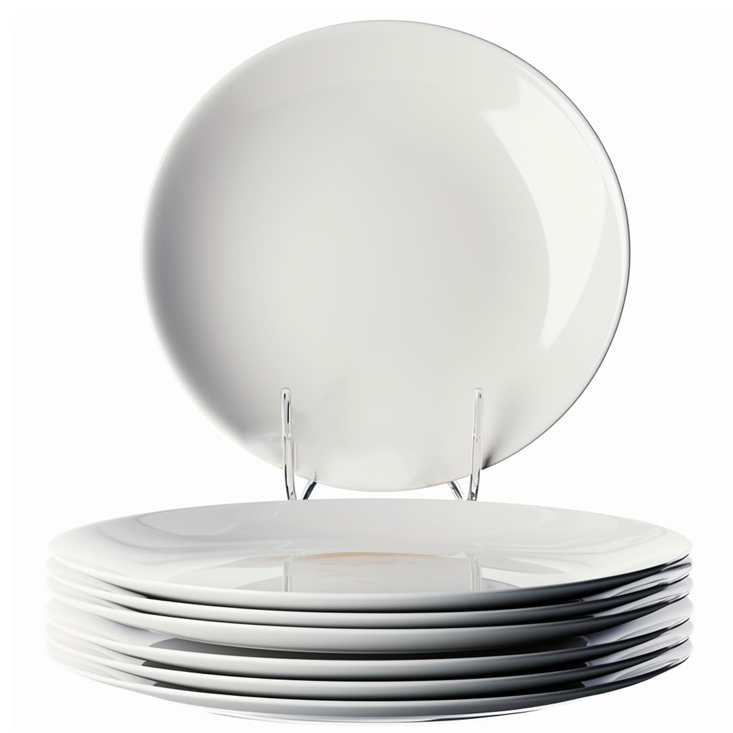 Ygmackin Amazon 8-Piece White Dinner Plates Set, Triple Layer Glass and Chip Resistant, Lightweight Round Plates,Dessert Plate, Dinnerware Set, Winter Frost White, 8.5 inches