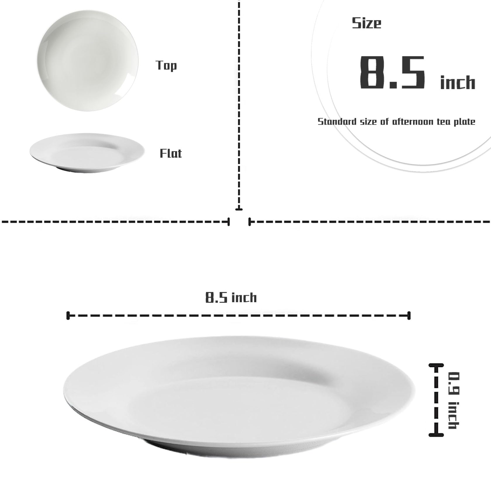 Ygmackin Amazon 8-Piece White Dinner Plates Set, Triple Layer Glass and Chip Resistant, Lightweight Round Plates,Dessert Plate, Dinnerware Set, Winter Frost White, 8.5 inches