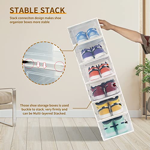 Hrrsaki 15 Pack Foldable Shoe Storage Boxes, Shoe Boxes Clear Plastic Stackable, Shoe Organizer Boxes with Front Opening Lids, Ventilation and Dust-proof, Shoe Container Boxes for Closet, Bedroom, Bathroom, Fit for Women/Men Size 9(13β x 9β x 5.5β) (white