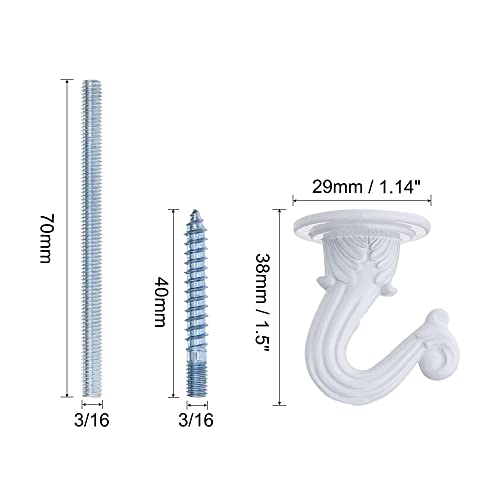 uxcell Ceiling Hooks with Hardware Zinc Alloy White 29x38mm 6Pcs for Hanging Chandeliers Plants