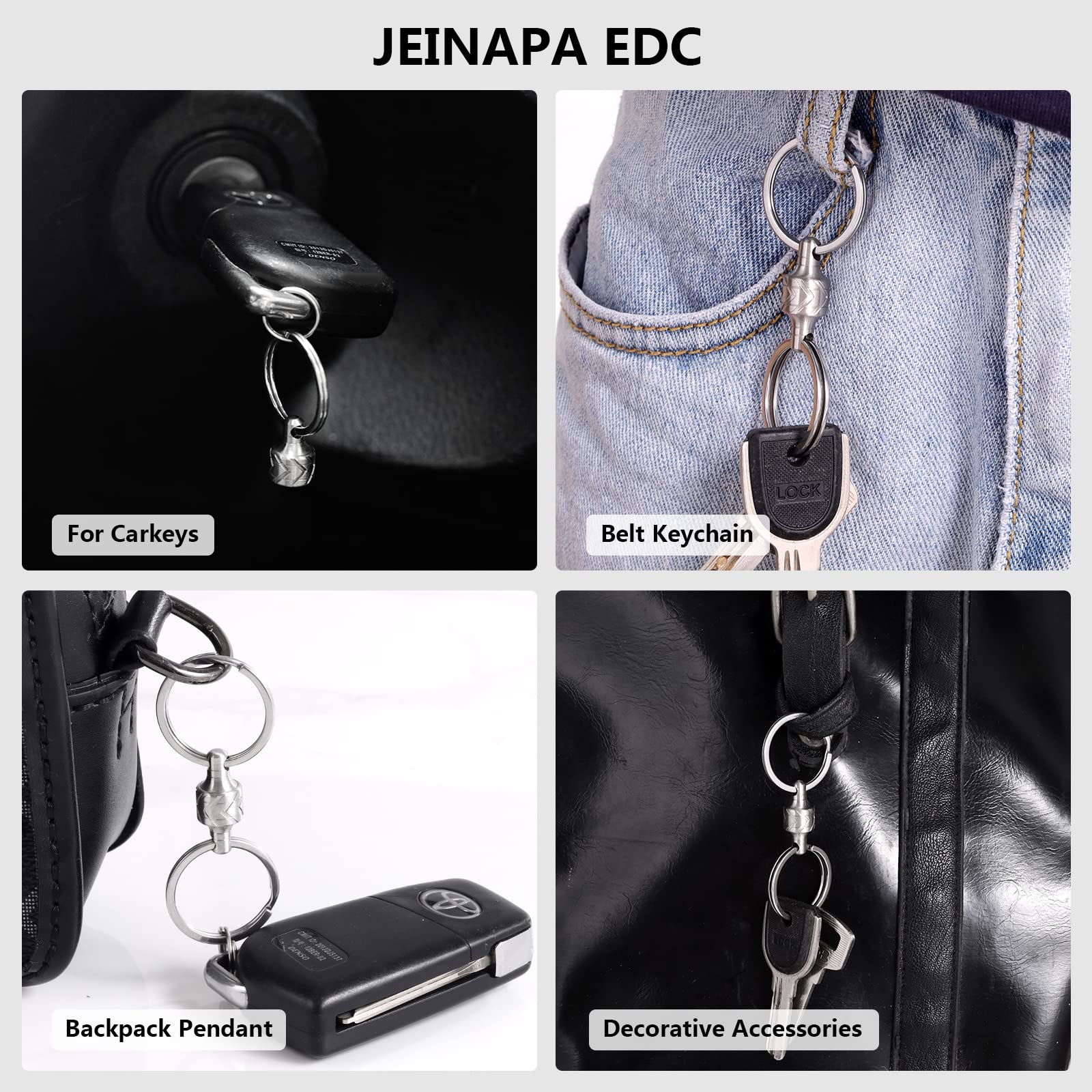 JEINAPA 316L Stainless Steel Quick Release Keychain, Pull Apart Detachable Double-End Swivel Keychain Heavy Duty Car Key Holder with 2 Key Rings (Tire-Shape)