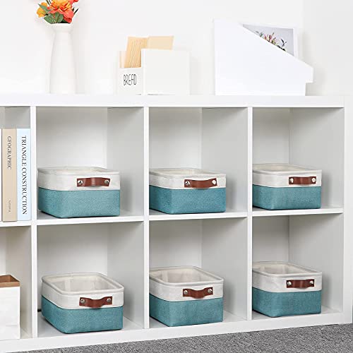 DULLEMELO Collapsible Bundle Baskets 3 Medium Baskets 15"x11"x9.5" + 6 Small Baskets 11.8"x7.9"x5.1"(White&Teal)