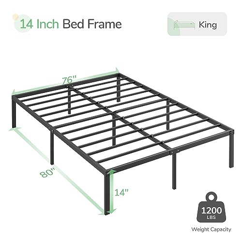 Novilla King Bed Frame, 14 Inch Metal Platform Bed Frame King Size No Box Spring Needed, Heavy Duty Steel Slat Support, Easy Assembly