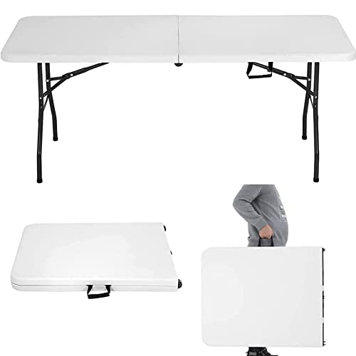 HKLGorg Folding Table 6 Ft Heavy Duty Fold Up Table Camping Working Table Indoor Outdoor Plastic Folding Table Utility Party Dining Table Easy to Assemble with Lock Function White
