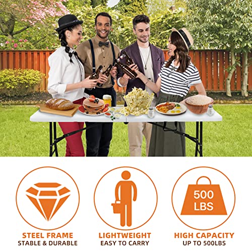 HKLGorg Folding Table 6 Ft Heavy Duty Fold Up Table Camping Working Table Indoor Outdoor Plastic Folding Table Utility Party Dining Table Easy to Assemble with Lock Function White