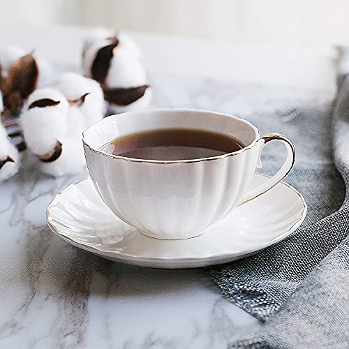 BTaT - Classic tea set, 13 pcs, Tea Cups (7oz), Tea Pot (32oz), Creamer and Sugar Set, Porcelain Tea Set, White Tea Set, Tea Pot Sets with Cups, Coffee Serving Set, Mother's Day Gift