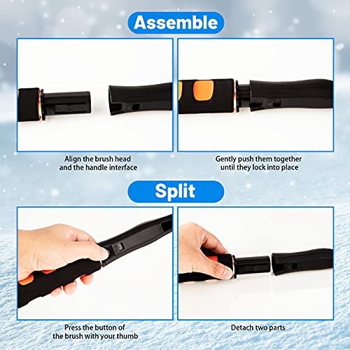 3 Pieces Snow Scraper for Car Detachable Ice Scraper and Brush with Foam Grip Detachable Snow Mover No Scratch for Winter Cars Windshield Trucks SUVs, Green Orange Blue