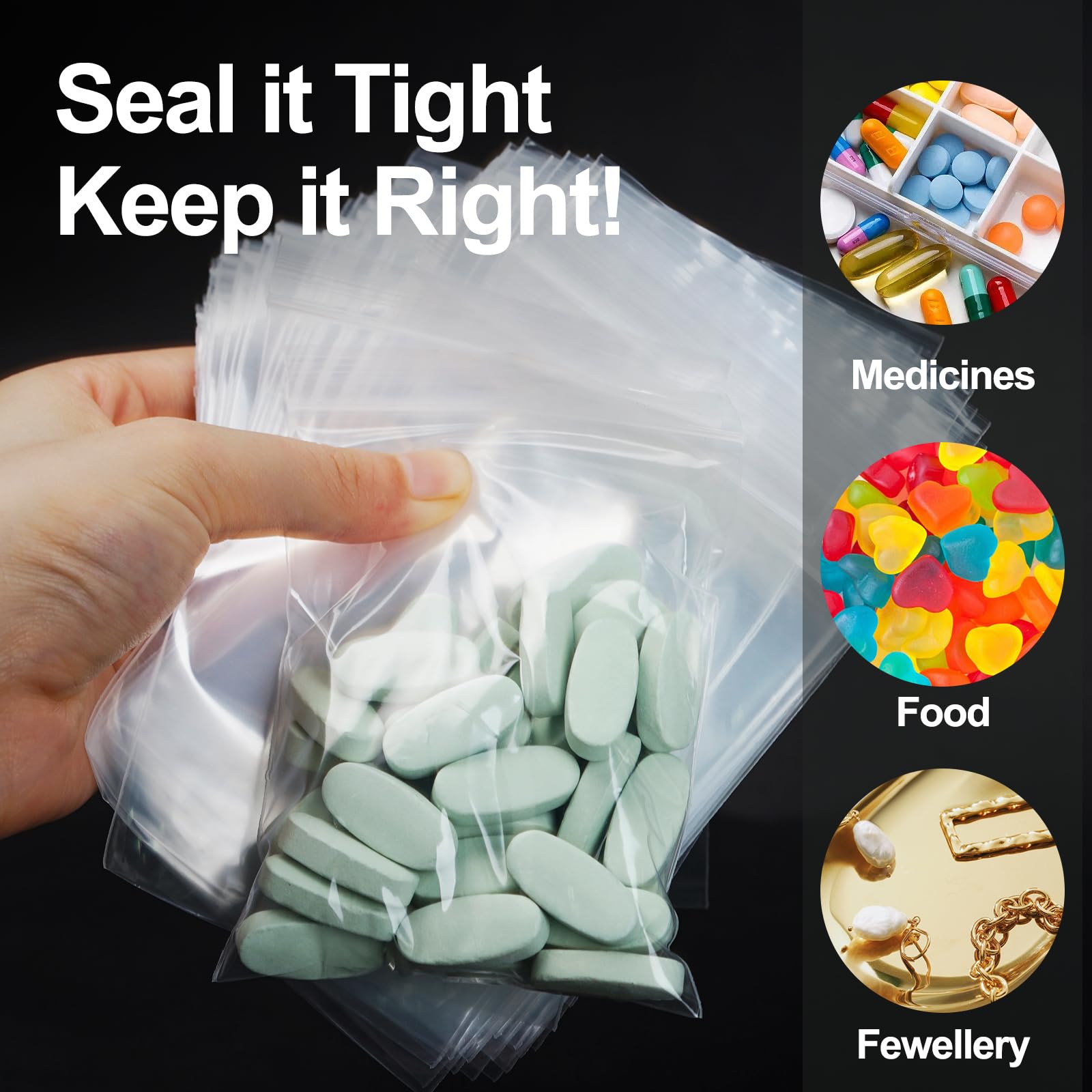 AGBOLO 1200Pcs Small Plastic Bag for Jewelry, 3x4'' Small Zip Bag Baggies Resealable, 2 Mil(2 Layer) Durable Small Zip Bag for Pill and Small Business - Clear