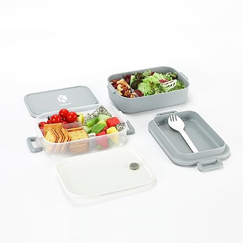 TWOKIWI Bento Box Adult Lunch Box – Lunch Containers for Adults – 7 Cup Bento Lunch Box with 6 Compartments & Spork, Microwave,Dishwasher & Freezer Safe