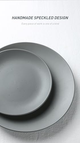 Famiware Moon Dinnerware Sets for 4, 12 Piece Stoneware Plates and Bowls Sets with Speckled Design, Microwave and Dishwasher Safe, Dark Gray