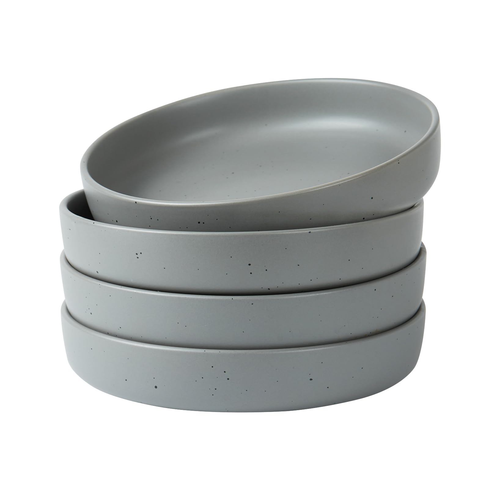 famiware 8.5" Pasta Bowls Set of 4, Dawn Speckled Bowl for Kitchen, Stoneware Dinner Bowl Set for Christmas, Thanksgiving, Microwave Dishwasher Safe, Dark Gray