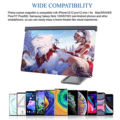 LCOOL 12 inch Screen Magnifier for Smartphoneā 3D HD Phone Screen Amplifier with Foldable Phone Stand Adjustable Angle, Compatible with All Smartphones(Black), 10 x 6.4 x 0.86 inch (P20)