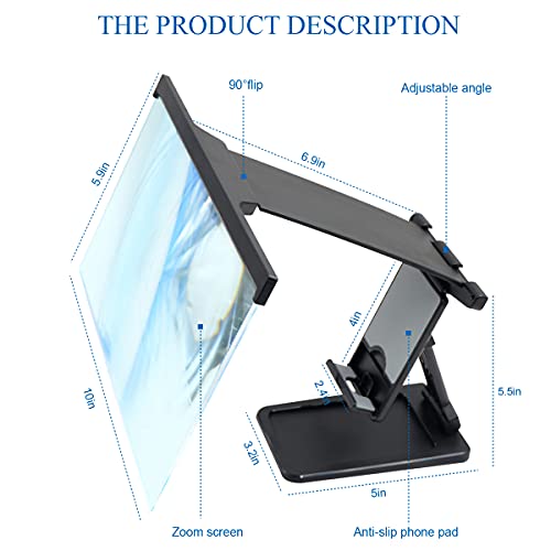 LCOOL 12 inch Screen Magnifier for Smartphoneā 3D HD Phone Screen Amplifier with Foldable Phone Stand Adjustable Angle, Compatible with All Smartphones(Black), 10 x 6.4 x 0.86 inch (P20)