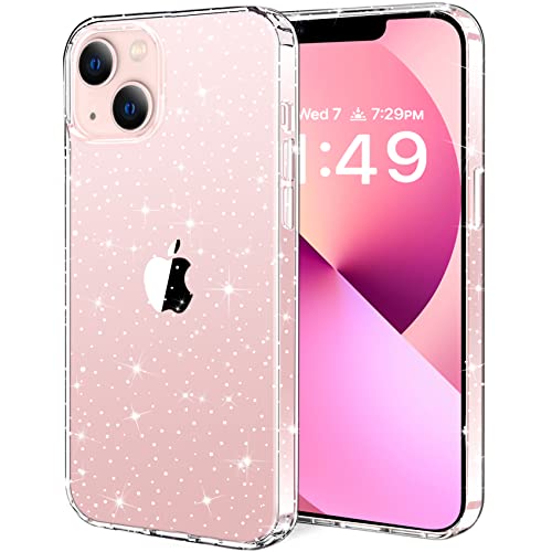 JJGoo Compatible with iPhone 13 Case, Clear Glitter Soft TPU Shockproof Protective Bumper Cover, Sparkle Bling Sparkly Cute Slim Women Girls Phone Case for iPhone 13, 6.1inch