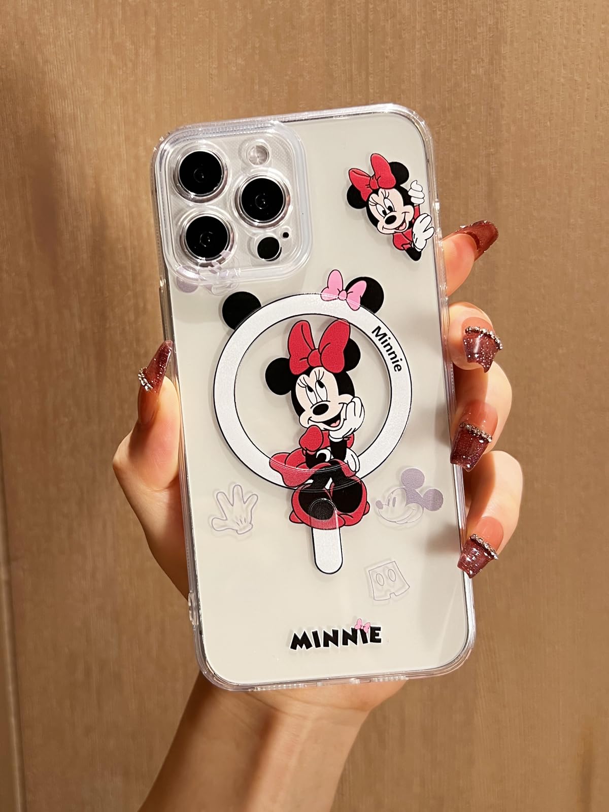 FILOYA Magnetic for iPhone 13 Pro Max Case, Cute Minnie Phone Case Compatible with Magsafe, Slim Thin Shockproof Case for Women-Clear