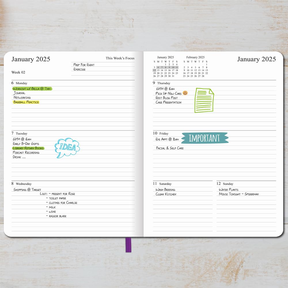 2025 Planner 8.5βx11β, Weekly and Monthly Planner from Jan 2025 to Dec 2025, Vegan Leather Cover, Elastic Closure, Grey