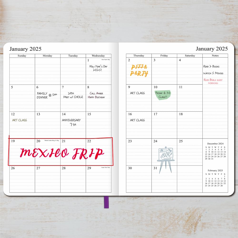 2025 Planner 8.5βx11β, Weekly and Monthly Planner from Jan 2025 to Dec 2025, Vegan Leather Cover, Elastic Closure, Grey