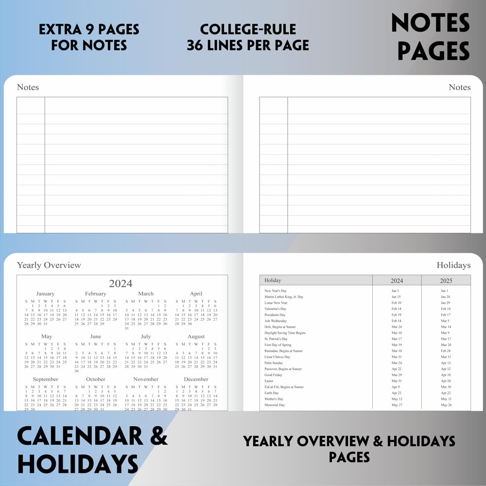 2025 Planner 8.5βx11β, Weekly and Monthly Planner from Jan 2025 to Dec 2025, Vegan Leather Cover, Elastic Closure, Grey