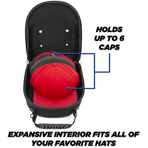 CASEMATIX Hat Travel Case for up to 6 Baseball Caps With Hard Shell Exterior, Adjustable Shoulder Strap and Carry Handle - Protective Hat Case Cap Carrier for Travel and Storage, Case Only