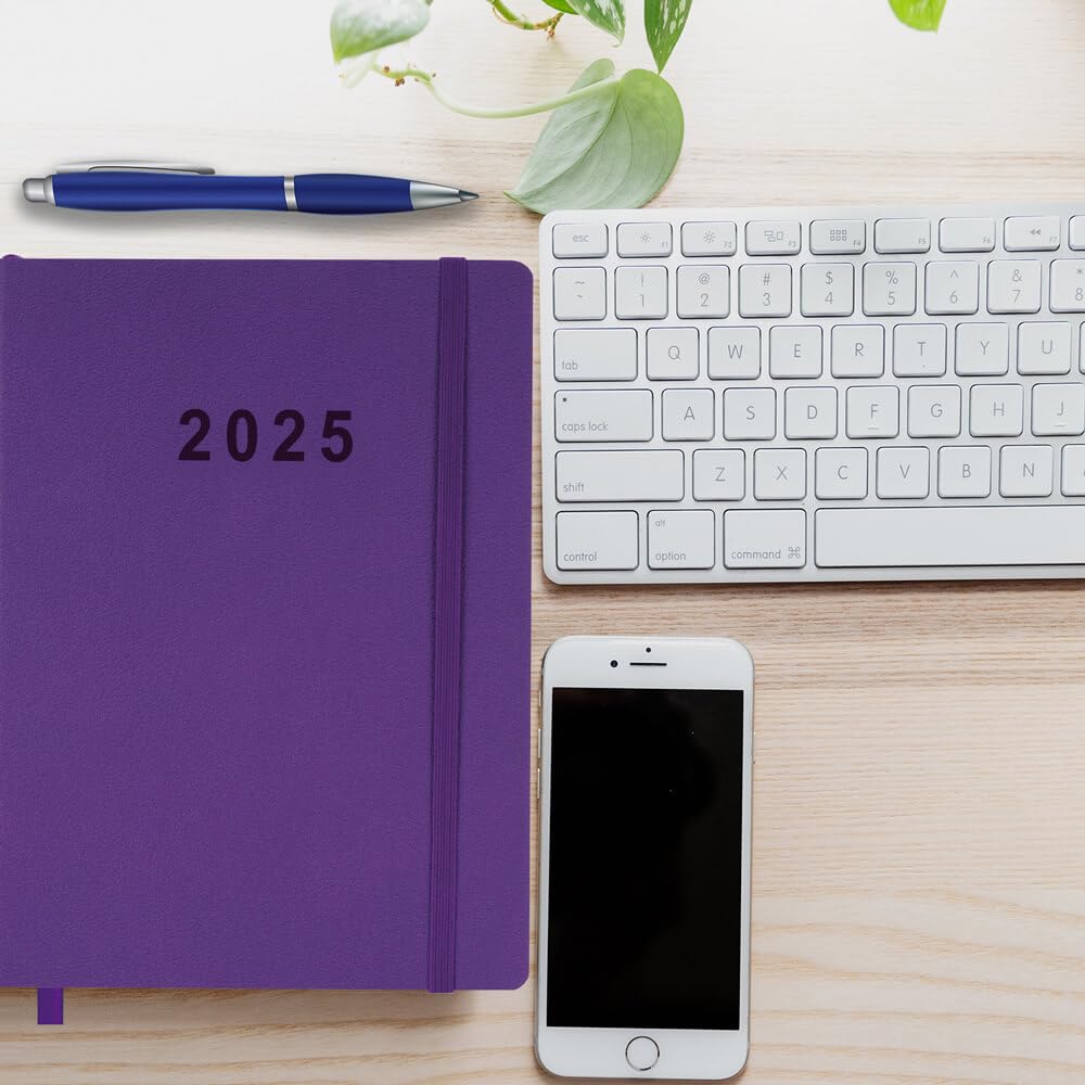 2025 Planner 8.5βx11β, Weekly and Monthly Planner from Jan 2025 to Dec 2025, Vegan Leather Cover, Elastic Closure, Grey