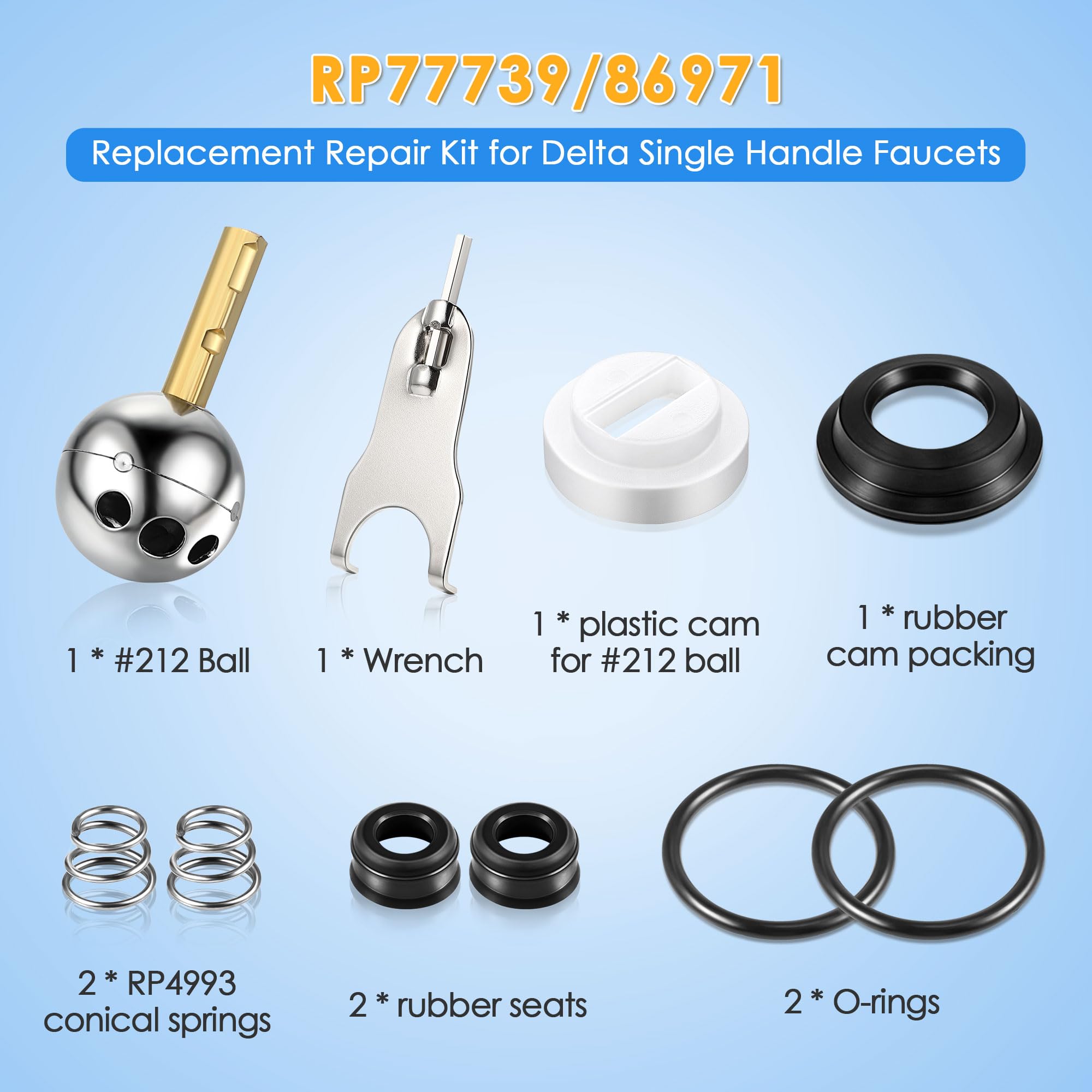 Dreyoo Kitchen Single Handle Faucet Repair Kit with RP212 Stainless Steel Ball Valves and Knob Handles, Compatible with Delta/Peerless Single Handle Faucets, Replacement for RP77739 and 86971 (2 Pack)