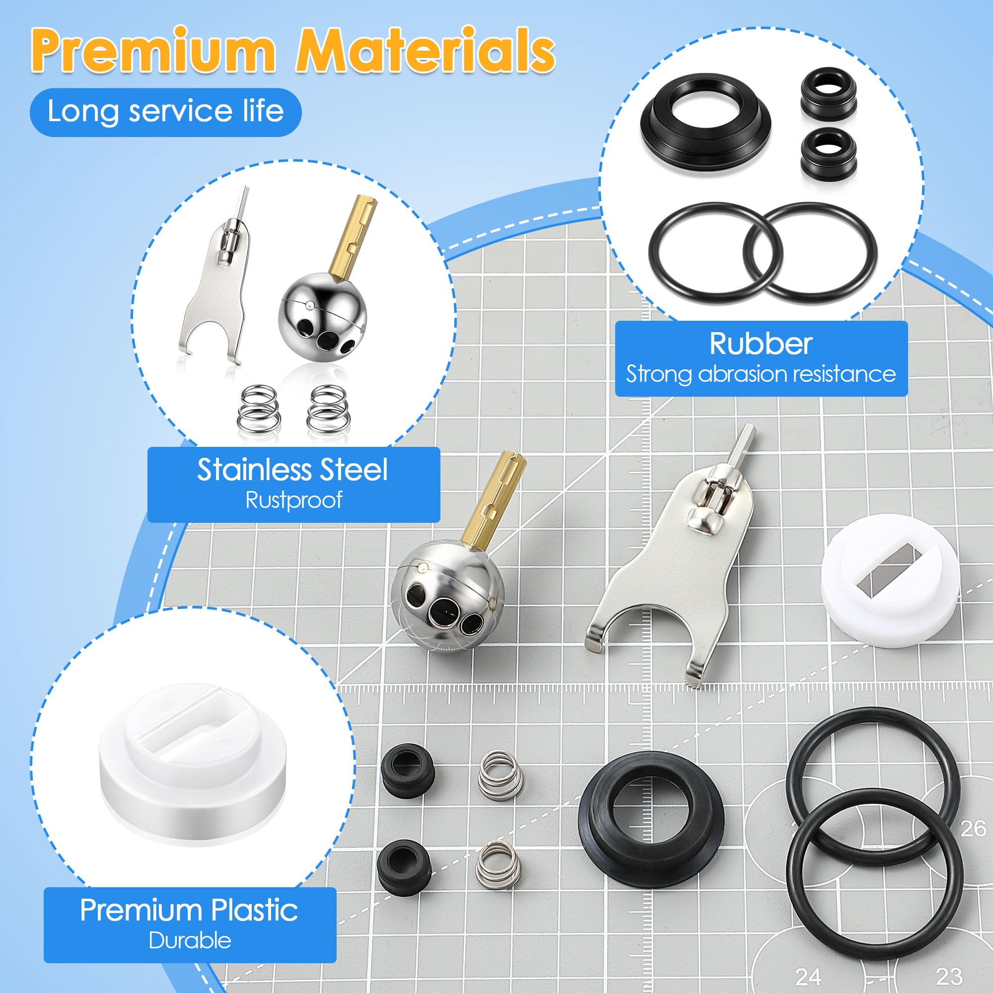 Dreyoo Kitchen Single Handle Faucet Repair Kit with RP212 Stainless Steel Ball Valves and Knob Handles, Compatible with Delta/Peerless Single Handle Faucets, Replacement for RP77739 and 86971 (2 Pack)