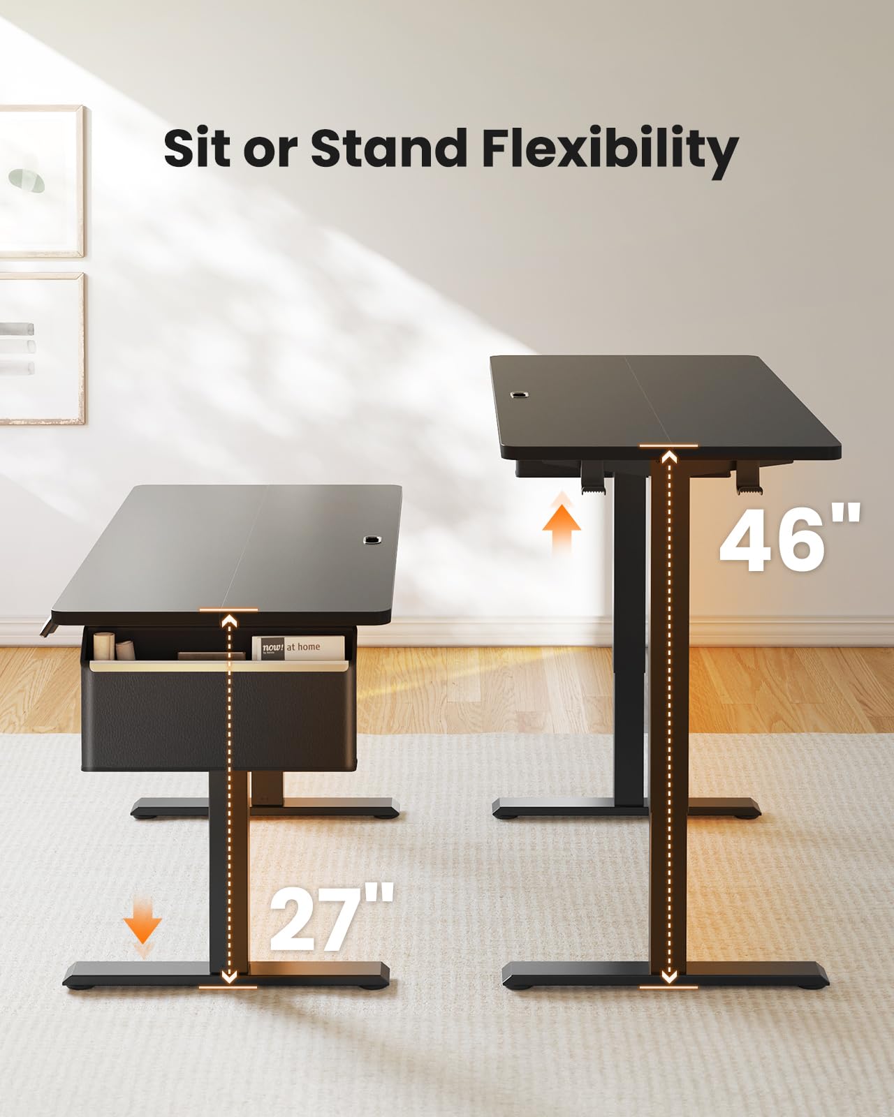 ErGear Standing Desk with Storage Pocket, 40 x 24 inch Height-Adjustable Standing Desk, Electric Standing Desk Workstation with Height Memory Presets for Home & Office, Black