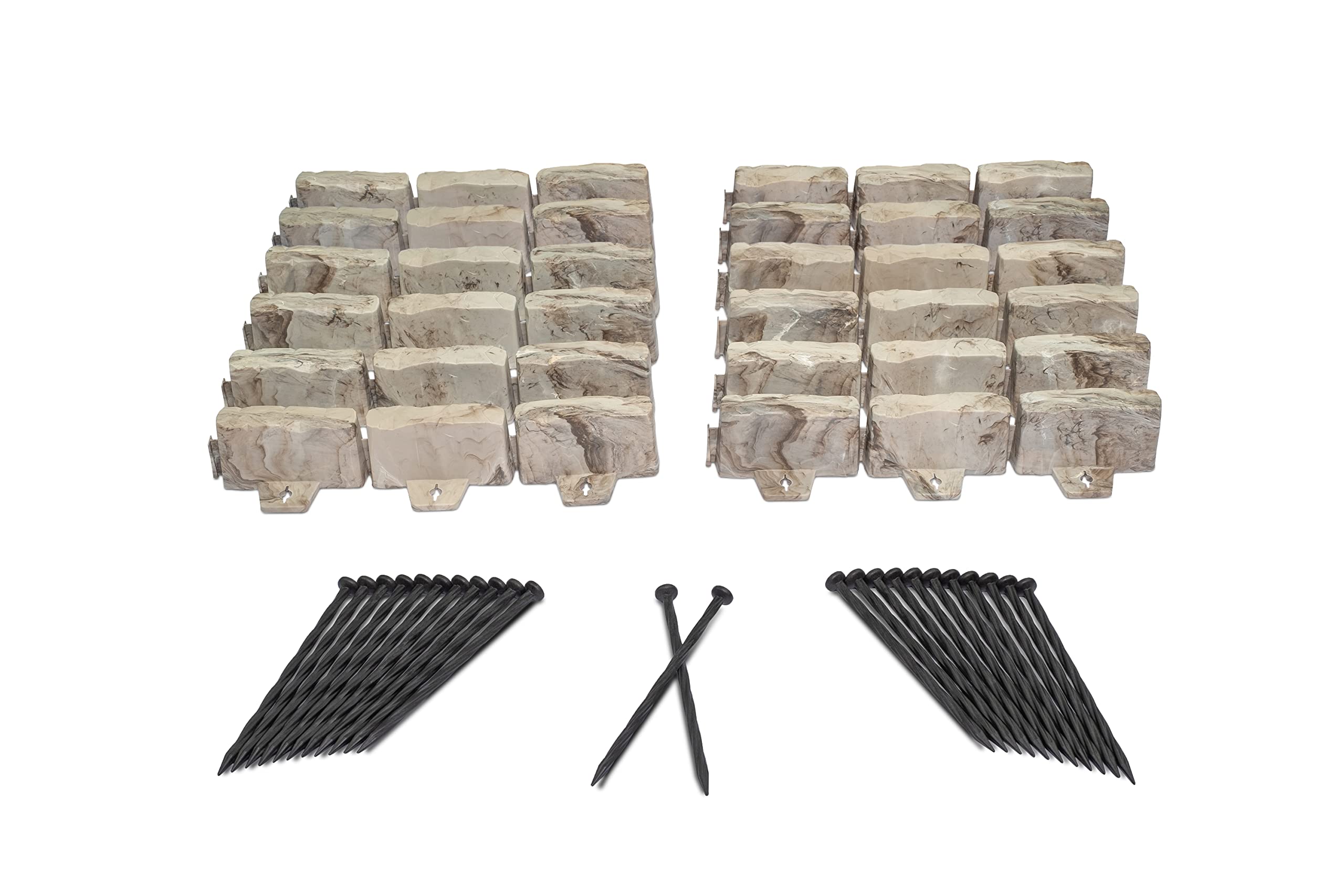 EasyFlex No-Dig Landscape Edging with Anchoring Spikes, 2.7 in Tall Decorative Stone-Look Garden Border, 15 Foot Kit, Brown | EasyFlex 1989N-24C Spiral Landscape Edging Anchoring Spikes, 24 Count