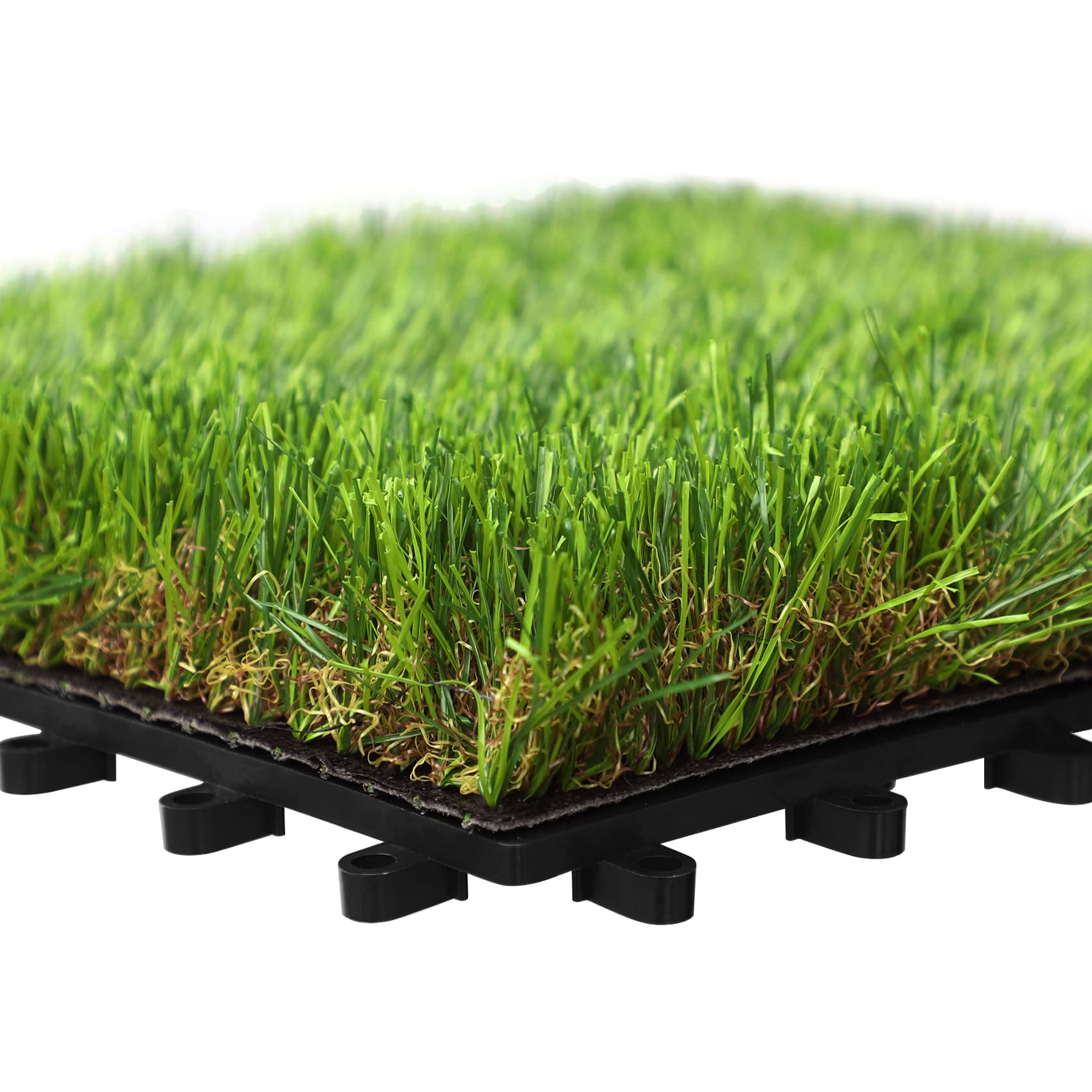 XLX TURF Interlocking 12" x 12" Artificial Grass Turf Tiles 9 Pack, Fake Grass Carpet for Patio, Balcony, Deck, Flooring, Backyard, Indoor Outdoor Lawn Decor, Dogs Area Grass Mat