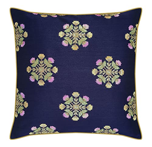 Craftbot Embroidered Indian Throw Pillow Covers - Navy Blue Accent Pillows 16x16 Inches - 1 Piece - NO Insert Included