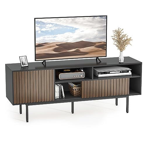 TV Stand, Wood Entertainment Center with Storage Shelves Cabinet, 59" Mid Century Modern Television Stand for up to 65", TV Console Table for Bedroom, Living Room