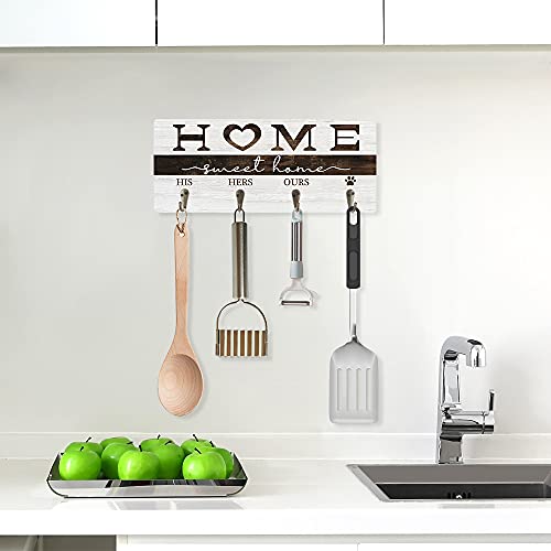 CHDITB Rustic Home Sweet Home Wooden Key Holder(13.4βx5.5β), His Hers Ours Wall-Mounted Key Rack with 4 Hooks, Decorative Wood Sign Key Hanger Home Decor for Wall Entryway Hallway Housewarming Gift