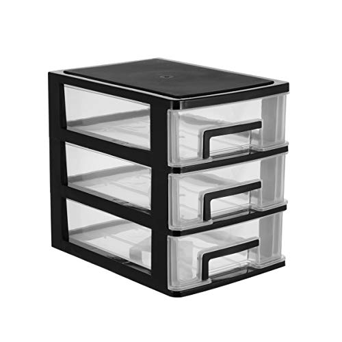 ARTIBETTER Drawer Type Closet Three- Layer Plastic Storage Cabinet Multifunction Transparent Storage Rack Organizer Furniture (Black)