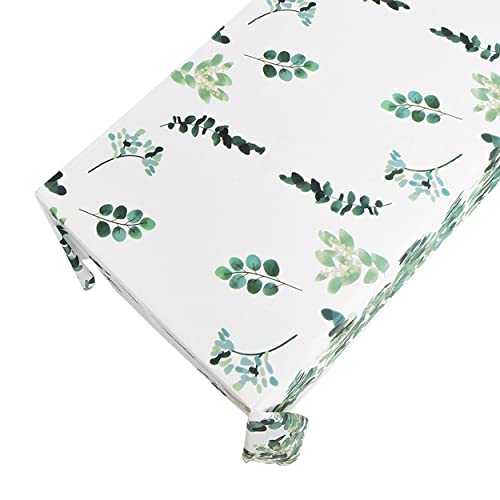 Eucalyptus Leaf Tablecloth 3pcs Sage Green Tablecloth Sage Green Baby Shower Decorations Eucalyptus Leaves Sage Greenery Plastic Table Covers for Neutral Green Baby Shower, Birthday, Wedding Decor