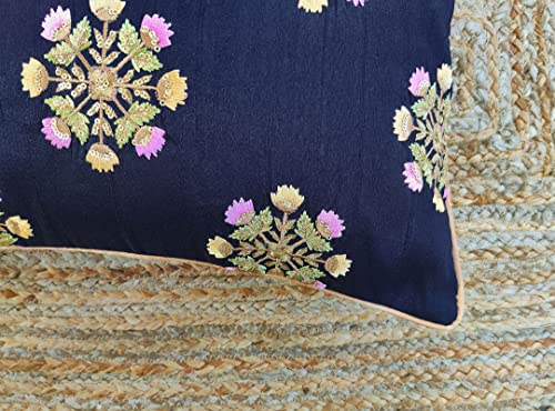 Craftbot Embroidered Indian Throw Pillow Covers - Navy Blue Accent Pillows 16x16 Inches - 1 Piece - NO Insert Included
