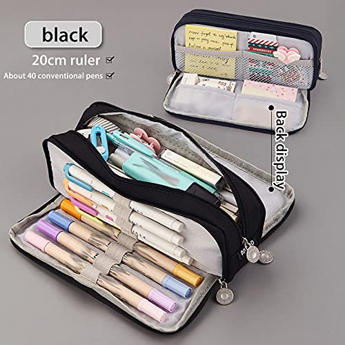 Loosebee Large Pencil Case Big Capacity Pencil Bag Large Storage Pouch 3 Compartments Pen Pencil Case Simple Stationery Bag Teens Girls Adults Student Pencil Holder,Green,One Size