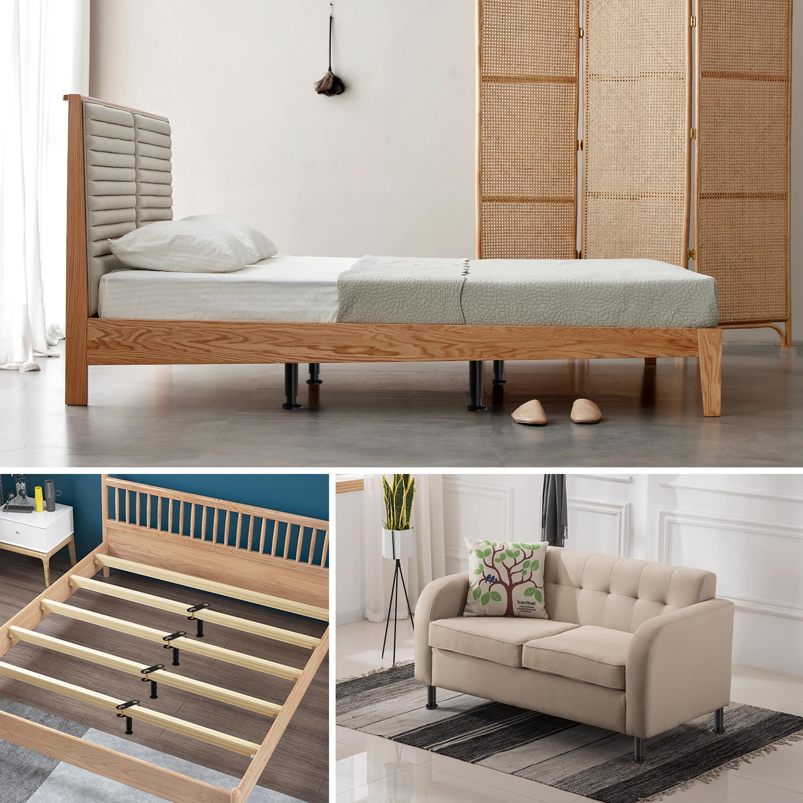 4Pcs Bed Support Legs, Adjustable Height Metal Bed Frame Support Legs, Bed Frame Center Support Bed Legs, Bed Frame Replacement Legs for King/Queen Bed Slats, Sofa, Furniture Cabinet(7"-12.5")