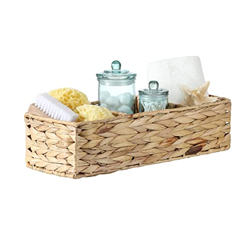 Motifeur Toilet Tank Top Storage - Bathroom Tray 3 Compartment Hand-Woven Water Hyacinth Wicker Basket