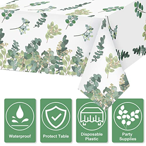 Eucalyptus Leaf Tablecloth 3pcs Sage Green Tablecloth Sage Green Baby Shower Decorations Eucalyptus Leaves Sage Greenery Plastic Table Covers for Neutral Green Baby Shower, Birthday, Wedding Decor