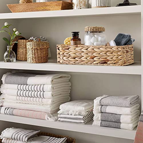 Motifeur Toilet Tank Top Storage - Bathroom Tray 3 Compartment Hand-Woven Water Hyacinth Wicker Basket