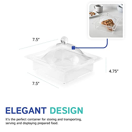 Huang Acrylic Clear Square Serving Food Tray with Lid Crystal Clear Acrylic | Sturdy and Elegant Acrylic Construction Perfect for Office, Dorm, Desk Organization | Shatter-Proof, Compact Design