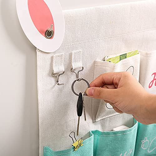 MIMOMA Wall Hanging Storage Bag,Over The Door Organizer Pocket,7 Pockets Premium Linen Fabric Pouches for Closet,Living Room,Bedroom,Bathroom (Cat)