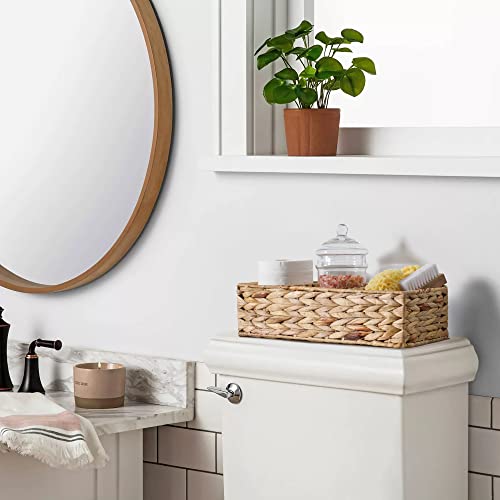 Motifeur Toilet Tank Top Storage - Bathroom Tray 3 Compartment Hand-Woven Water Hyacinth Wicker Basket