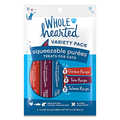 WholeHearted Squeezable Puree Cat Treat Variety Pack, 0.5 oz, Count of 6