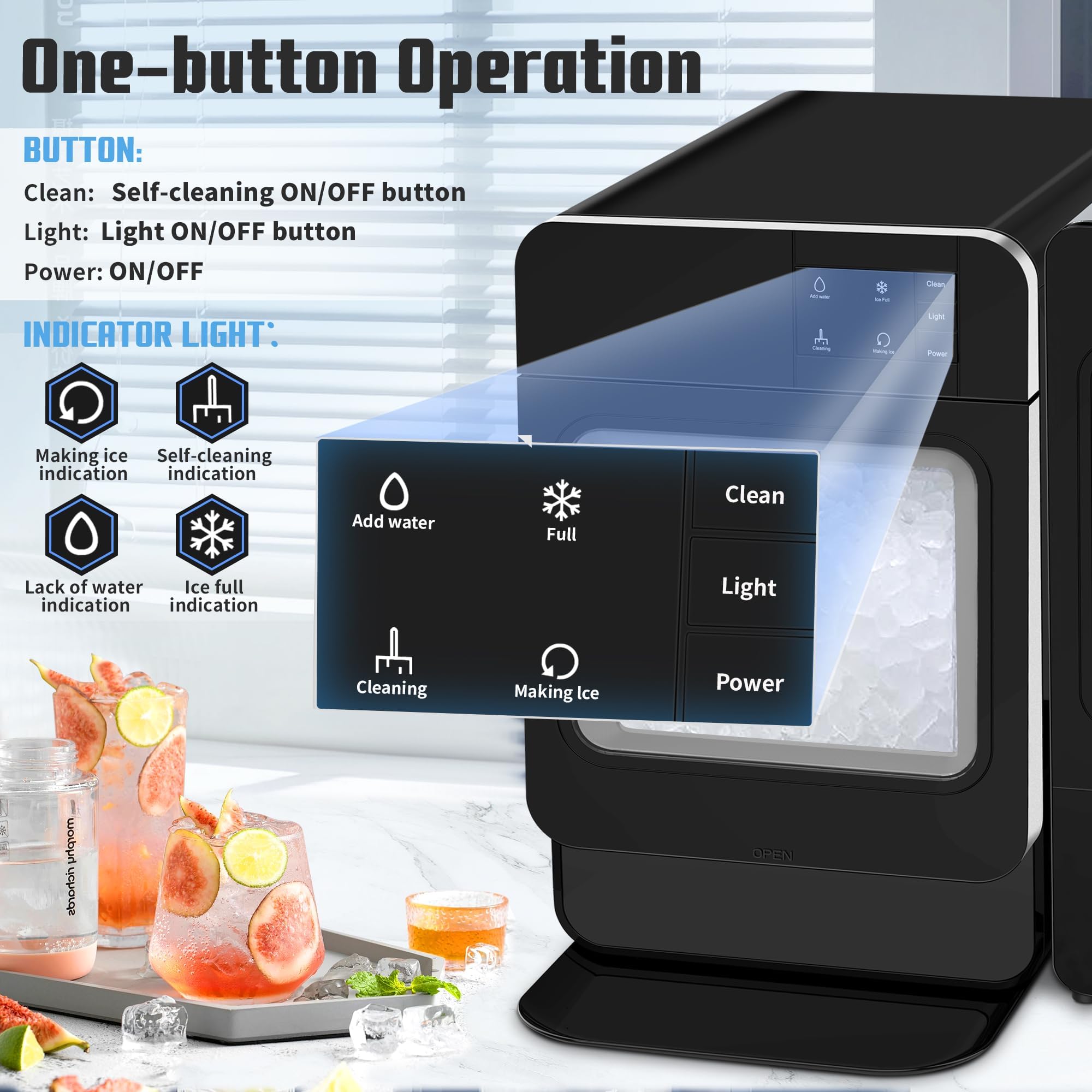 ICEVOKE Countertop Nugget Ice Maker, Portable Ice Machine 33 lbs/Day Chewable Ice with Self-Cleaning & Auto Water Refill, Suitable for Home Office Bar Party (Black)
