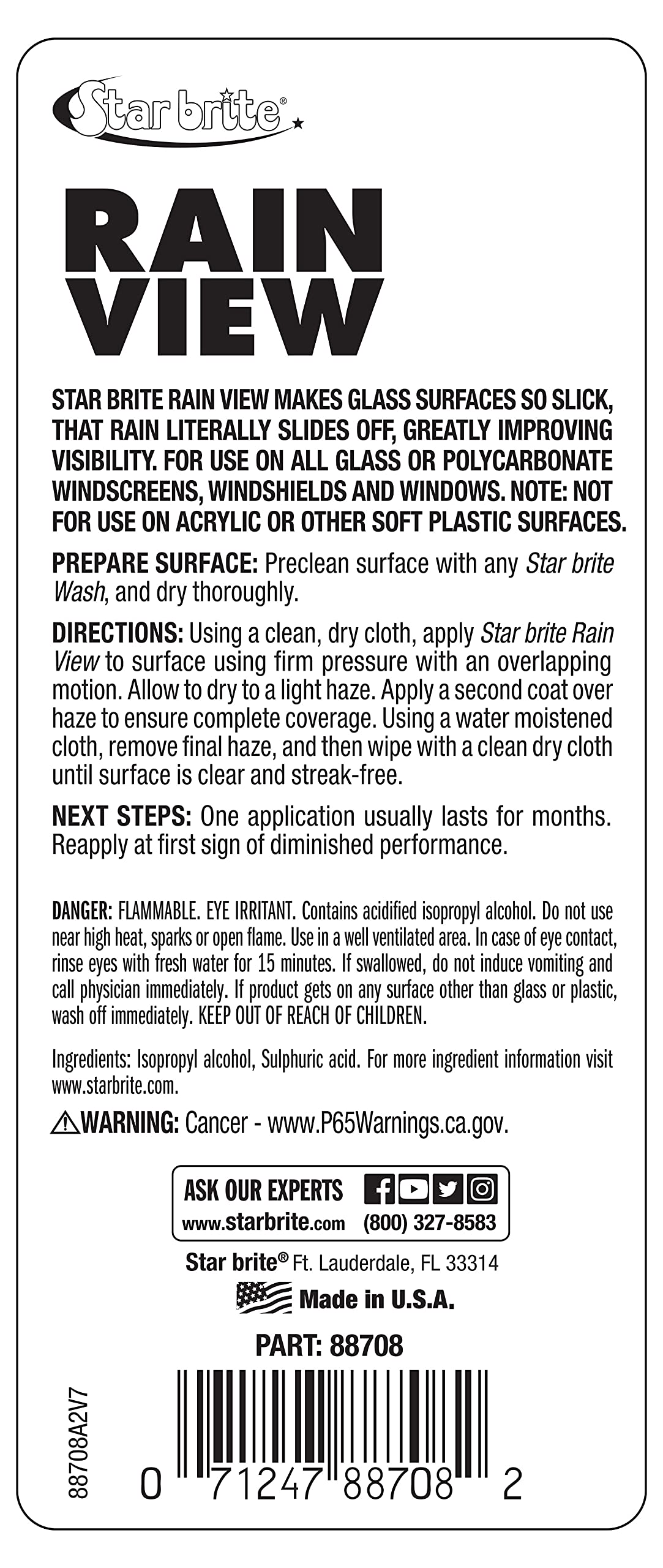 STAR BRITE Rain View Water Repellent for Glass Windshields - 8 OZ (088708)